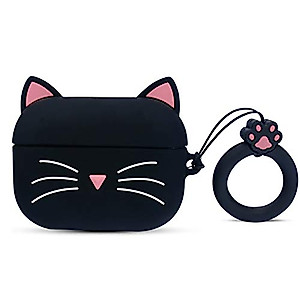 Airpods Pro Case Cute Cat Kitty Silicone Cover 3D Anime Cartoon Kawaii Funny Novelty Cool Protective Carrying Skin with Anti-Lost Strap Carabiner for Girls Women Kids Airpod 3 Wirless Charging Case