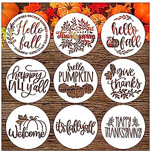 Fall Stencils for Painting On Wood 12'' Round Fall Stencil Reusable for Crafts, Hello Pumpkin Stencil Thanksgiving Autumn Happy Fall Yall Templates for Art Canvas Home Decor (9round Fall)
