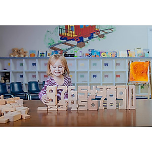 SumBlox Original Size Basic Set of 76 Math Building Blocks - STEM Solid Wood Educational Number Blocks, Includes 80 Activity Cards.