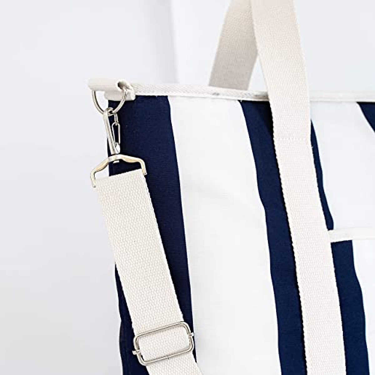 Business & Pleasure Co. Holiday Cooler Tote Bag - Cute Vintage Beach Tote Bag - Totes Drinks or Beach Essentials - Leakproof Lining - Navy Crew Stripe, 42L