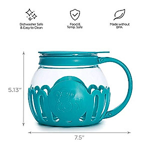 Ecolution Patented Micro-Pop Microwave Popcorn Popper with Temperature Safe Glass, 3-in-1 Lid Measures Kernels and Melts Butter, Made Without BPA, Dishwasher Safe, 1.5-Quart, Teal