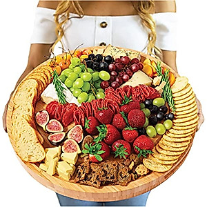 Large Charcuterie Board - 17 in, Round Charcuterie Boards Extra Large, Large Cheese Board, Round Cheese Board Set, Charcuterie Tray, Cheese Tray, Wood Charcuterie Boards, Wood Cheese Board Large