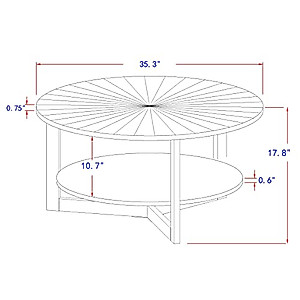 Gexpusm Round Coffee Table, Wood Coffee Tables for Living Room, Natural Wood Coffee Table with Storage, Center Large Circle Coffee Table, 35.3x35.3x17.8in