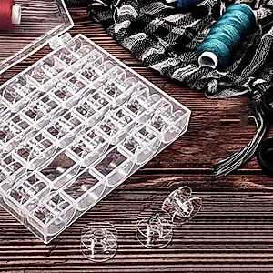 Bobbin Box，Machine Bobbin Organizer Plastic Case，Transparent 25 Slots Empty Bobbins Spools Box，Sewing Craft Plastic Case Storage Box for Sewing Machine (2-Pack 50Bobbins)