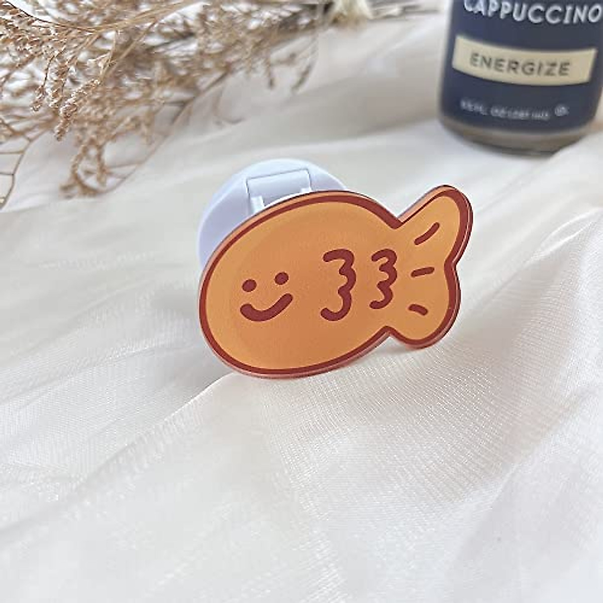 ONLYOU GRIPTOK Phone Grip Korean Grip Tok Taiyaki Design Funny Unique Cute Phone Stand Drop Prevention Just Stick On Custom Pair Women's (Brown)