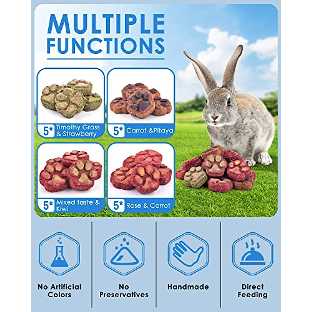 Bissap 20PCS Bunny Chew Toys, Mixed Natural Timothy Hay Rose Carrot Fruit Chinchillas Chewing Toys and Treats for Rabbits Bunnies Guinea Pigs Hamsters Gerbils and Other Small Animals Molar Snacks