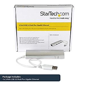 StarTech.com 3-Port USB Hub with Ethernet, 3x USB-A Ports, Gigabit Ethernet, USB 3.2 5Gbps, Bus-Powered, Portable Laptop Hub