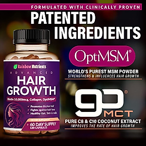 Hair Growth Vitamins for Women | Biotin 10,000mcg, Collagen, Patented OptiMSM®, goMCT®, Saw Palmetto | Naturally Regrow Stronger & Healthier Hair, Skin and Nails | Stops Hair Loss | 60 Day Supply