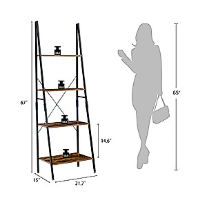 LINSY HOME Ladder Shelf, 4 Tier Bookshelf, Freestanding Storage Shelves with Steel Frame, Storage Rack Shelf for Office, Bathroom, Living Room, Rustic Wood Finished