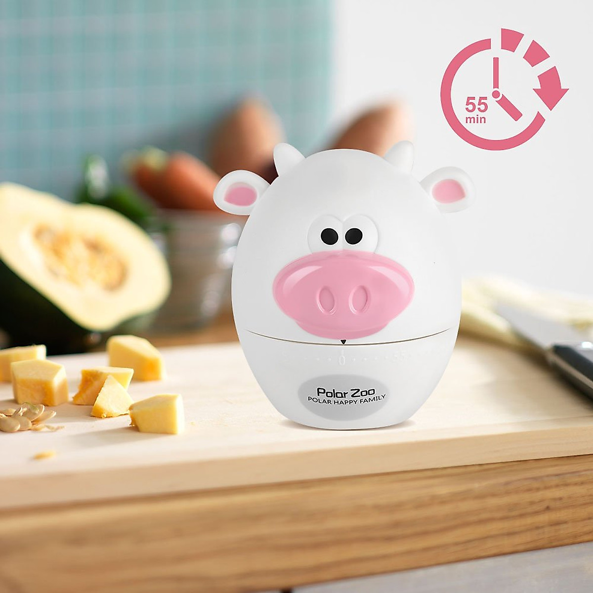 Yosoo Mechanical Cute Animal Shapes Kitchen Timer Mechanical 55 Minutes Cooking Supplies Cartoon Timer for Kid NO Battery Needed (White Cattle)
