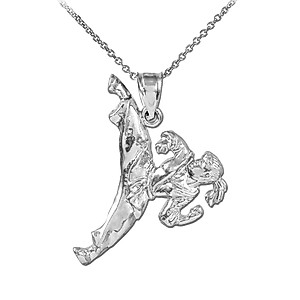 .925 Sterling Silver Karate Girl Women’s Martial Arts Sports Taekwondo Jiu Jitsu Charm High Kick Pendant Necklace - 16"