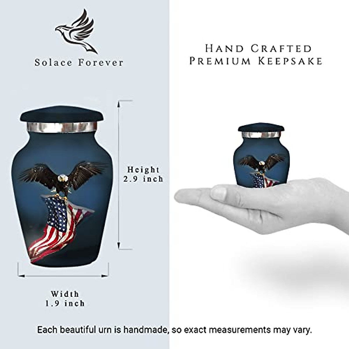 Black Eagle Urns - Cremation Urns for Women Set of 4 with Box & Bags - Small Urns for Human Ashes with Eagle - Honor Your Loved One with Mini Urns - Patriotic Black Urn for Military & Veterans