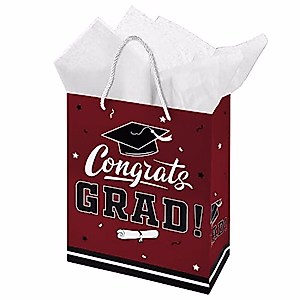 Gatherfun Graduation Gift Bag Supplies 13" Large 2022 Graduation Party Gift Bags with handles and Tissue Paper for College Senior Junior Graduates 1 Pack Maroon