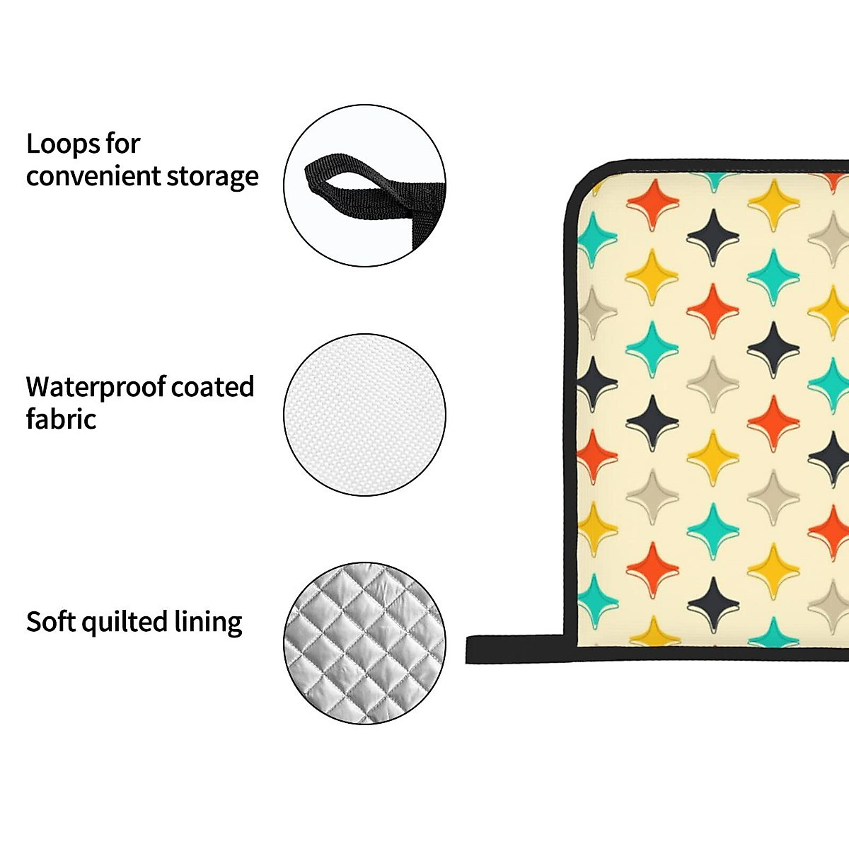 Modern Atomic Stars Retro Colors Oven Mitts and Pot Holders 4pcs Sets，Funny Kitchen High Heat Resistant Oven Mitts，with Oven Gloves and Hot Pads Pot Holders for Baking Cooking BBQ Grilling