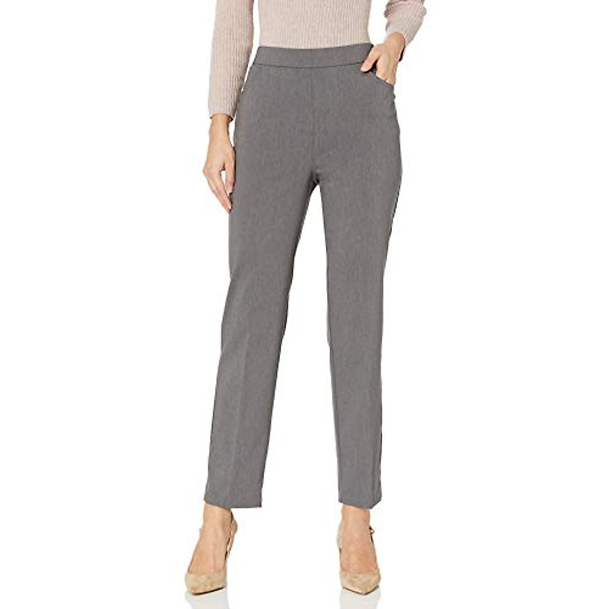 Alfred Dunner Women's Allure Slimming Missy Stretch Pants-Modern Fit, Grey, 12