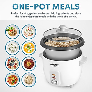 Aroma Housewares Aroma 6-cup (cooked) 1.5 Qt. One Touch Rice Cooker, White (ARC-363NG), 6 cup cooked/ 3 cup uncook/ 1.5 Qt.