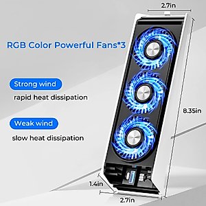 Upgraded PS5 Cooling Fan with LED Light,Quiet and Efficient Cooling System for PS5 Cooler,2 Fan Speeds,3 Small Fans,USB 3.0 Port Compatible with PlayStation 5 Digital & Discs Edition