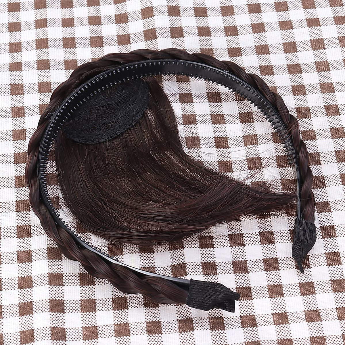 Lurrose Front Bangs Headband with Natural Human Fringe Extensions for Forehead Braids and Hoop Hairband