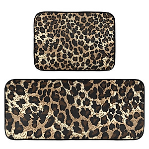 ALAZA Vintage Leopard Spot Pattern Kitchen Rug Set, 2 Piece Set, Non-Slip Floor Mat for Living Room Bedroom Dorm Home Decor, 19.7 x 27.6 Inch + 19.7 x 47.2 Inch