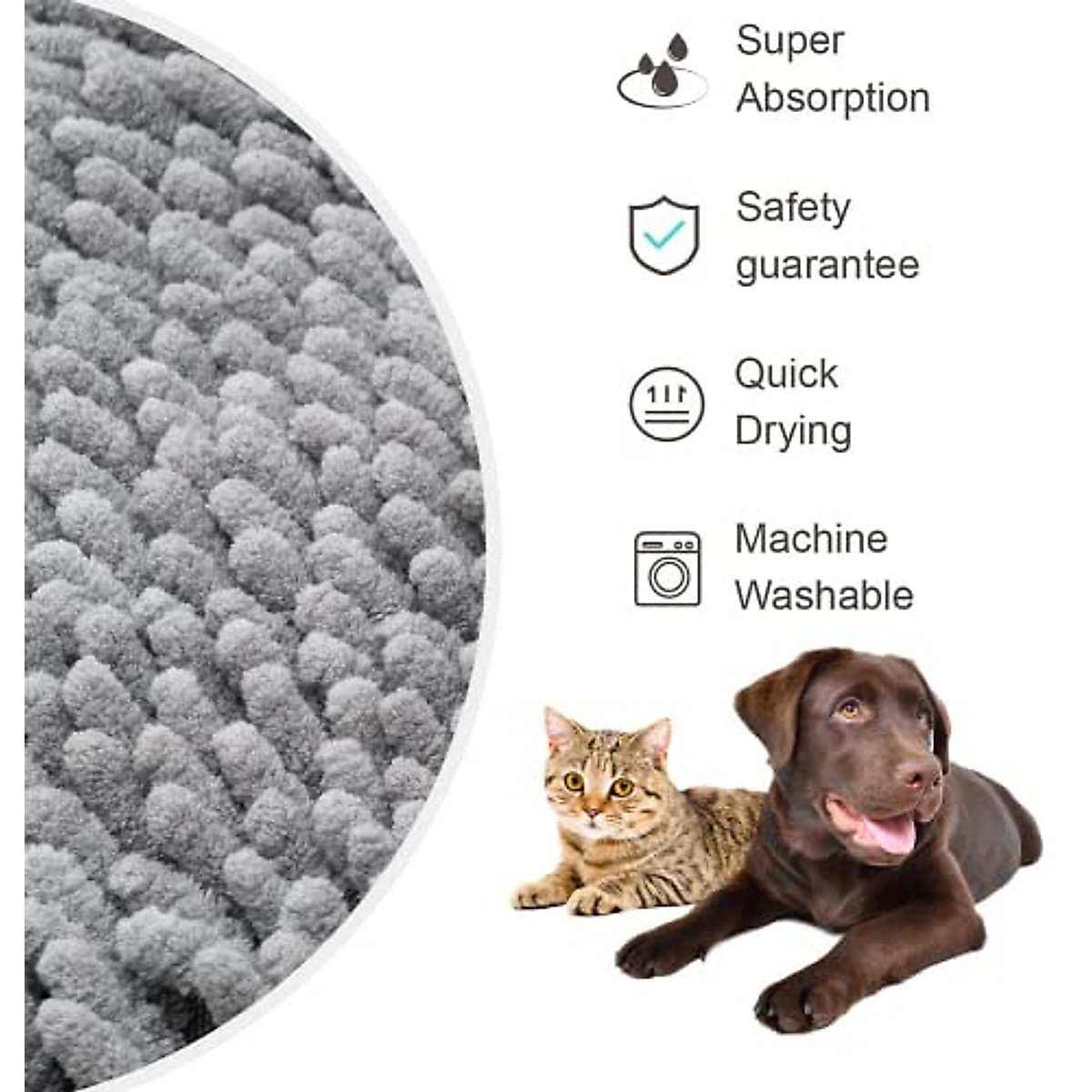 Value Plus: Pet - Microfiber Chenille Towel - Quick Absorbent - Fast Drying - Great for All Sized Dogs and All Pets