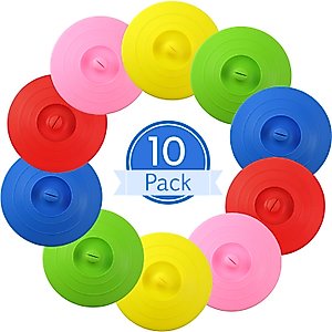 10 Pieces Silicone Cup Lid Mug Cup Cover Hot Drink, Seal Airtight with Spoon Holder Design for Glass Cup Coffee Cup, 5 Bright Colors