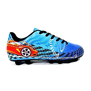 Vizari Racer Soccer Shoes for Toddlers & Little Kids | Unique Graphic Design with Sturdy Synthetic Leather Upper | Molded Rubber Outsole for Comfort & Traction - Blue/Red