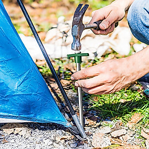 Eurmax USA Galvanized Non-Rust Camping Family Tent Pop Up Tent Stakes Canopy Anchors Heavy Duty 10pc-Pack, with 4x10ft Ropes & 1 Green Stopper