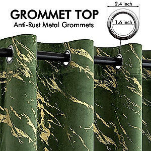 MIULEE Olive Green Velvet Curtains Grommet Thermal Insulated Room Darkening Drape for Classical Living Room Bedroom Decor Bundle Glitter Metallic Marble Pattern Gold Foil Print Curtains 96 Inches Long