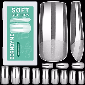 Soft Gel Nail Tips Medium Square, 600 PCS Pre Buff Full Cover Shaped Nail Extenison Tips Matte Gel X Nail Tips Acrylic False Nail Tips BORNBYME