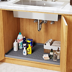 Waterproof Under Sink Mat, 34'' x 22'', Silicone Under Sink Liner for Kitchen Bathroom, Under Kitchen Sink Organizers and Storage, Cabinet Shelf Protector, Flexible Under Sink Drip Tray, Dark Grey