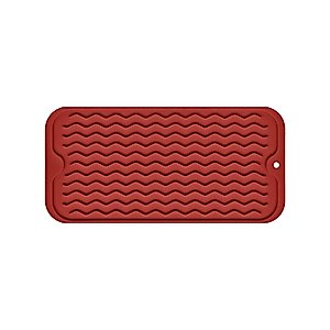 Silicone Dish Drying Mat, Non-Slip Easy Clean Sink Mat Large Heat-resistant Dish Drainer Mat for Kitchen Counter, Sink, Refrigerator or Drawer liner (12" x 6", RED)