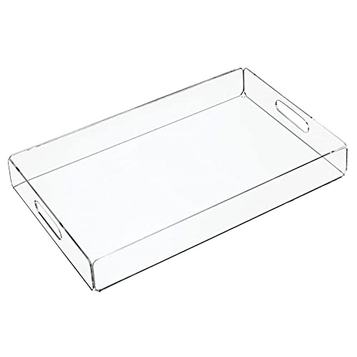 mDesign Modern Acrylic Rectangular Serving Tray with Built-in Handles for Food, Tea, Coffee, Breakfast, Snacks, Cheese, Appetizers - Use in Kitchen, Bathroom, Office - Medium, 2 Pack - Clear