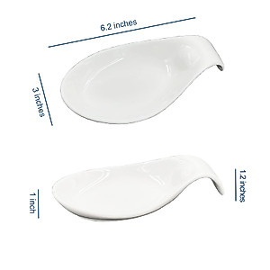 Spoon Rest Set of 2 for Kitchen Counter White Ceramic Spoon Holder for Stove Top Sauce Dish, 6.2 Inches