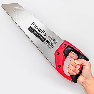 Plowfar 14 inch Hand Saw 11TPI Pro Fine Cut for Wood, Plastic Pipes, Drywall, Trees Trimming & Pruning, Sharp Manual Saw for Woodworking, Red
