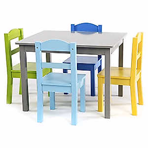 Humble Crew, Grey/Blue/Green/Yellow Kids Wood Table and 4 Chairs Set