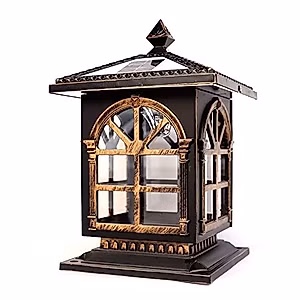 MODEBHD European Traditional Victoria Glass Lantern Outdoor Pillar Lamps Column Light Table Lamp Waterproof Column Lamp E27 Decoration Street Post Light Courtyard Garden Terrace