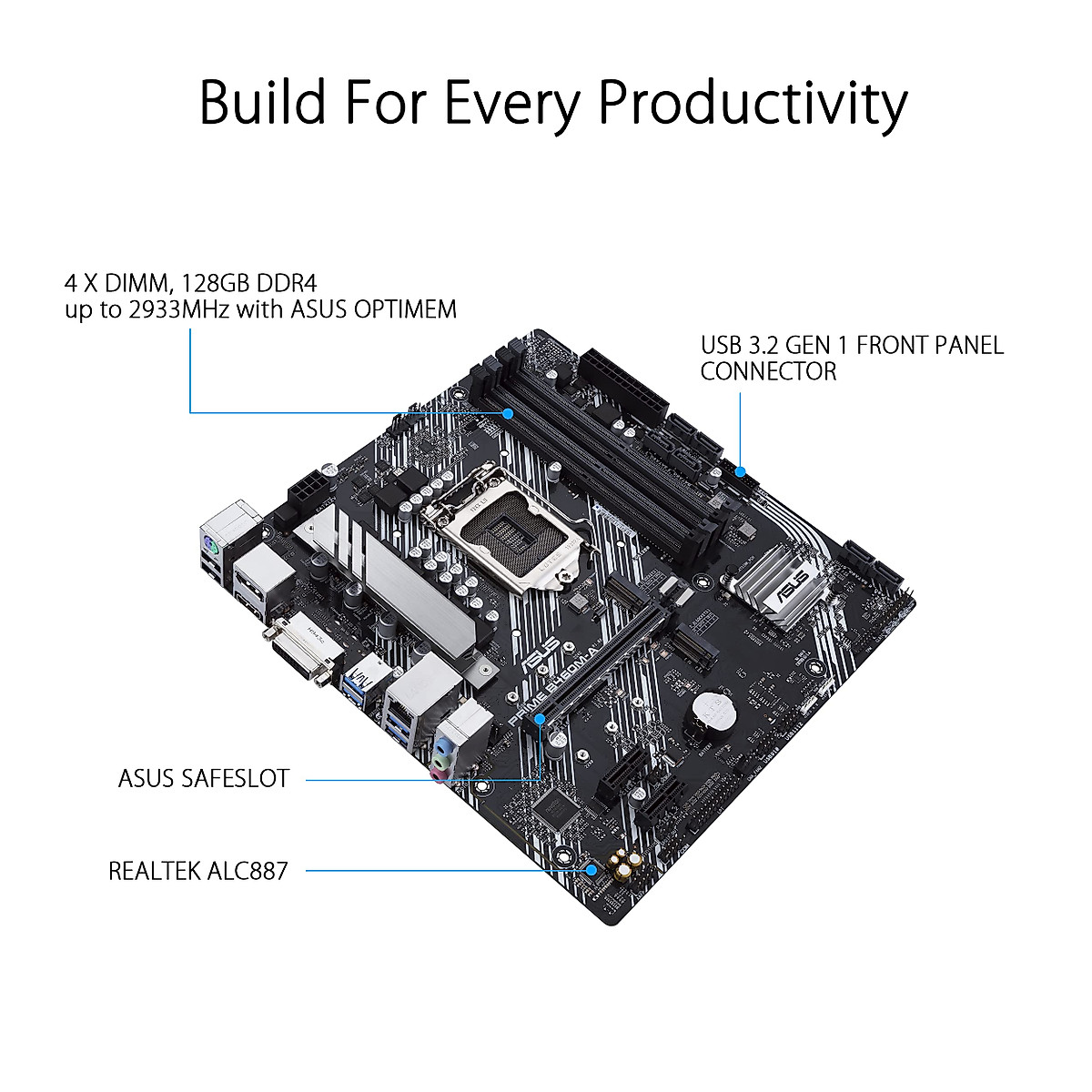 ASUS Prime B460M-A LGA 1200 (Intel® 10th Gen) Micro ATX Motherboard (Dual M.2, 1Gb LAN, USB 3.2 Gen 1 Ports, HDMI, DisplayPort, 4K@60Hz and Aura Sync RGB)
