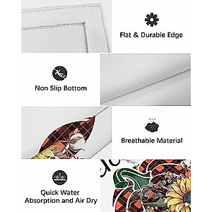 Farm Thanksgiving Buffalo Plaid Pumpkin Sunflower Cotton Outdoor Area Rug 4x6ft,RV Camping Rugs White Outside Mat Rubber Backing Carpet for Indoor Outdoor Patio Deck Porch Balcony