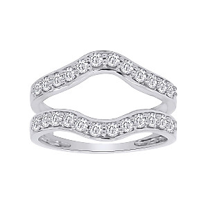 AFFY 1.14 Carat Round White Cubic Zirconia Solitaire Enhancer Guard Ring 14K White Gold Over Sterling Silver Ring Size-8.5