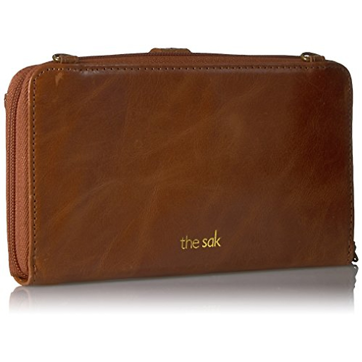 The Sak Iris Large Smartphone Crossbody Bag in Leather, Convertible Wristlet Purse Design, Tobacco Floral Embossed