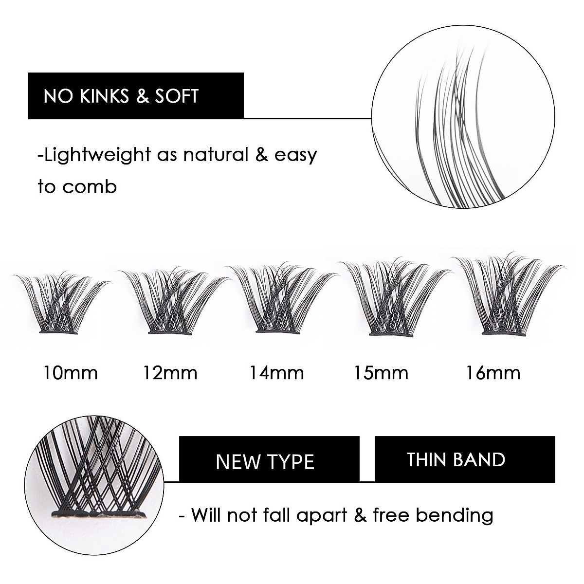 Cluster Lashes 72 Individual Lashes Clusters Eyelash Extensions False Eyelashes DIY Wispy Fluffy Lash Extension Kit Reusable False Eyelashes Natural Look Mix 10-16mm C D Curl-DM01