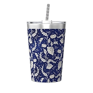 maleuei Tropical Leaf Dark Hawaiian Art Pattern - 12oz Travel Coffee Mug with Lid - Reusable Insulated Stainless Steel Coffee Tumbler Tea Cup Gifts for Women Men Him Her