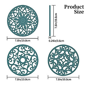 Nstezrne Silicone Trivets Mats for Hot Pots and Pans, Multi Purpose Trivets Mat -Heat Resistant Silicone Trivet Intricately Carved Hot Pads Set of 6 (D: Style 1-Teal)