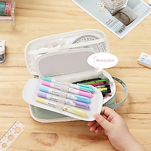 Dugio Big Pencil Case for Girls Teens Kids Zipper Pencil Pouch with Handle Organizer Pencil Bag Aesthetic Pencil Pen Case for School Green