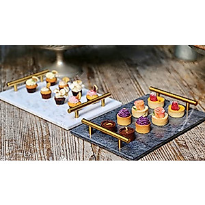 Star Dust x White Mist Natural Marble Vanity Tray with Gold Handles/Accents, Decorative Tray for Perfume Accessories, Countertop Decor for Bathroom & Kitchen; Pastry, Tapas & Dessert Serving Trays