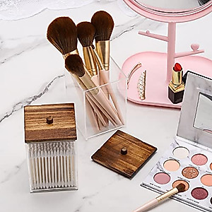 Tbestmax 3 Pack Qtip Holder - 12 oz Bathroom Organizer and Storage Containers, Plastic Square Apothecary Jars with Black Bamboo Lids for Cotton Ball, Cotton Swab, Floss