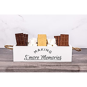 S’mores Station Wooden Box S’mores Bar Carrier with Durable Handles Smores Caddy with Marshmallow Sticks, Farmhouse Decor, Rustic Smores Kit - Great for Parties, Entertaining, Camping (White)
