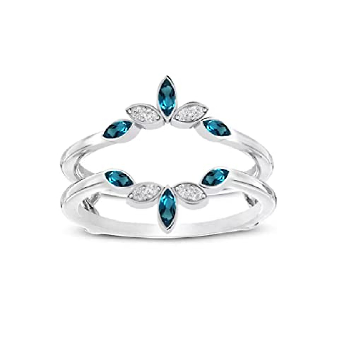 1Ct Marquise Cut Created London Blue Topaz 14K White Gold Plated 925 Sterling Silver Wedding Enhancer Wrap Band Ring, Engagement Enhancer Ring Guard, Wedding Ring