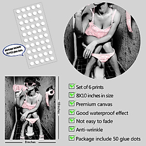 Luodroduo Fashion Wall Art Bathroom Decor Prints Set of 6 Pink Glam Glitter Tissue Canvas Posters Pictures Photos Bathroom Artwork Wall Black and White Modern Women Funny Bathroom (8"x10" UNFRAMED)
