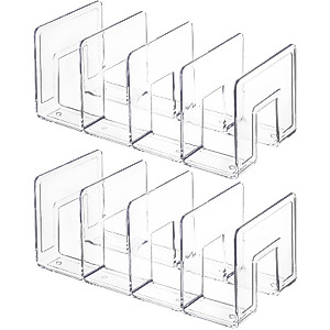 Lawei 4 Pack Acrylic File Sorter, 4-Section Clear Desktop File Folder Holder Organizer, Thick Office Storage Stand Rack for Book, Envelopes, Mail, Document, Notebook, Binder, Purse, Clutch Divider